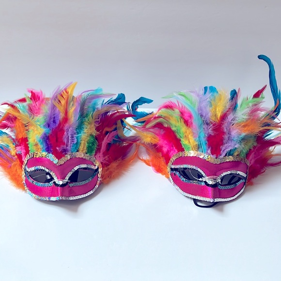 Amscan | Accessories | Rainbow Feather Masquerade Mask Plumes Arcenciel ...